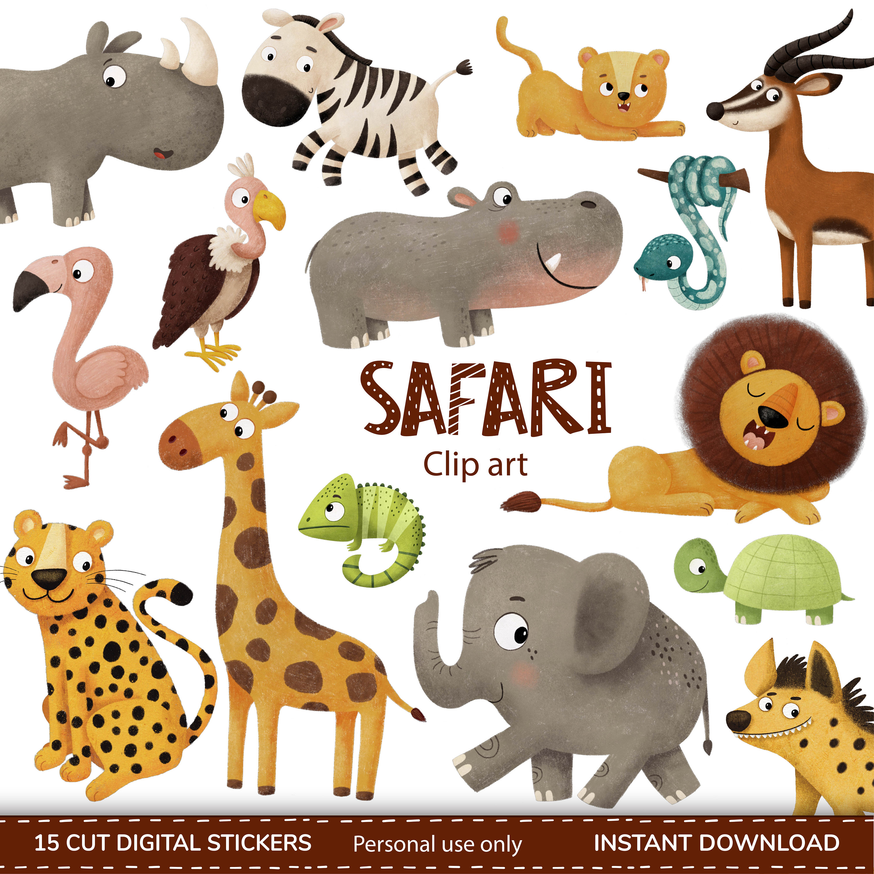 Clip Art Safari Animals Pack. Zoo Animals. Doodle Cute Illustrations ...
