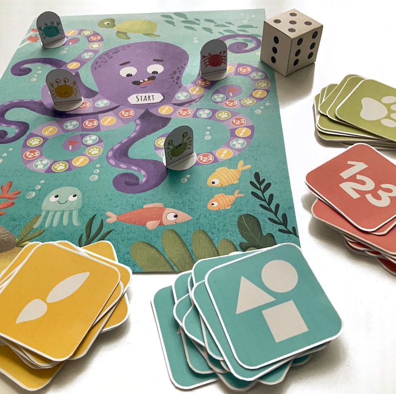 Board Game for Kids. Smart Octopus. Numbers, Shapes, Colors, Animals ...