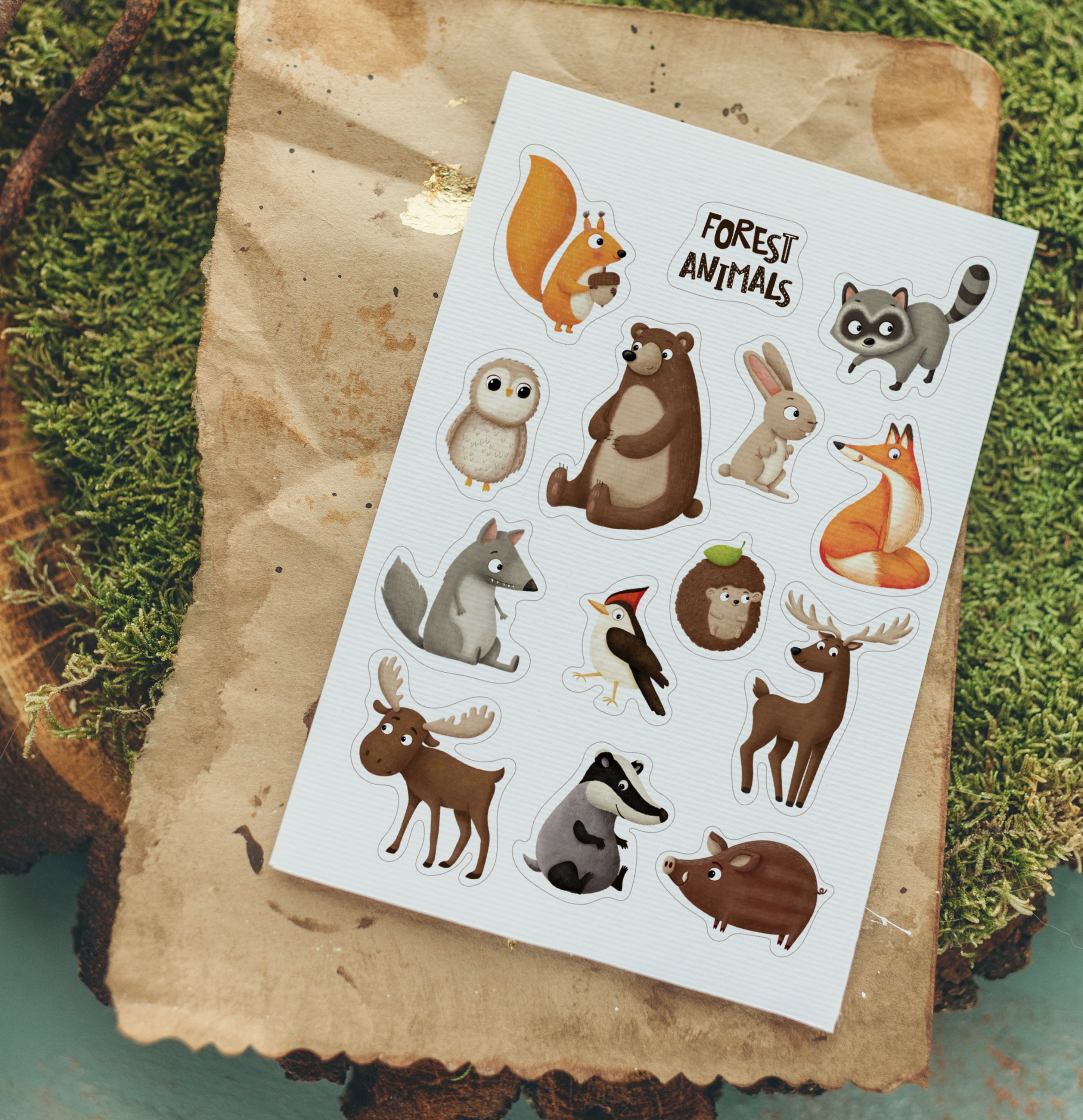 Printable Woodland Animals Stickers Set. Doodle Cute Illustrations ...