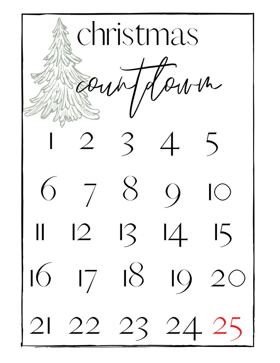 Christmas Countdown Digital Printable - Etsy