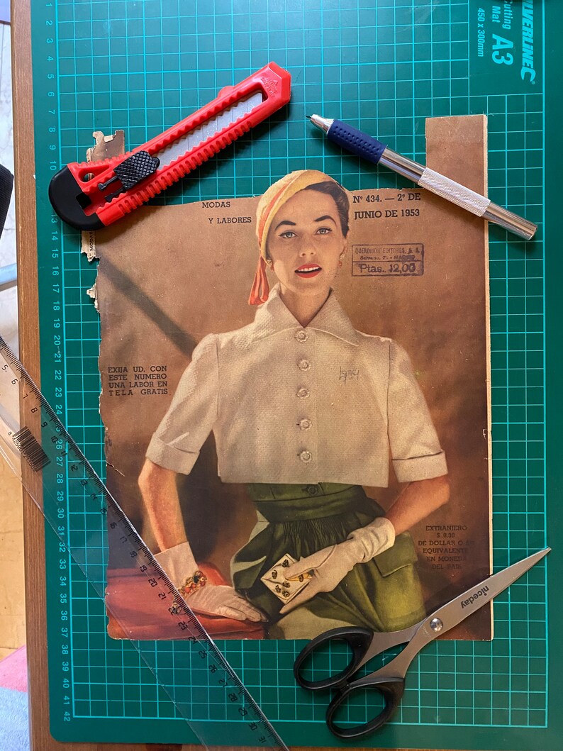 Analog Paper Collage Artwork "50s Lady" Retro Vintage Stylish Wall Deco ...