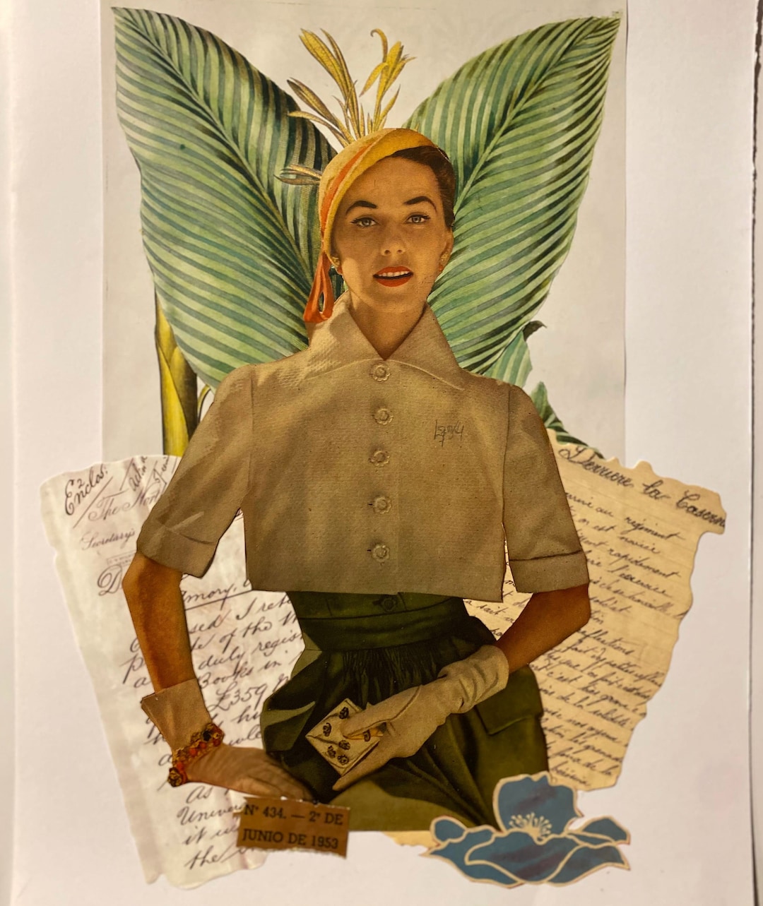 Analog Paper Collage Artwork "50s Lady" Retro Vintage Stylish Wall Deco ...