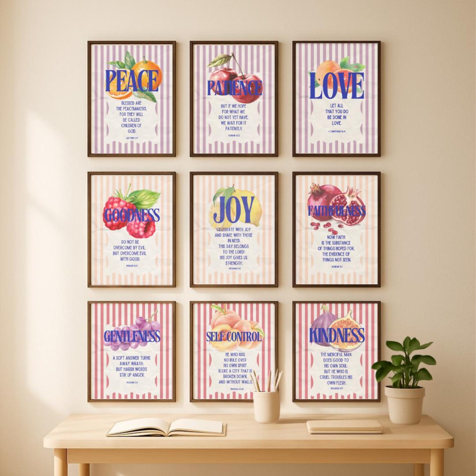 Fruit of the Spirit Nursery Wall Art Set of 9, Christian Kids Room ...