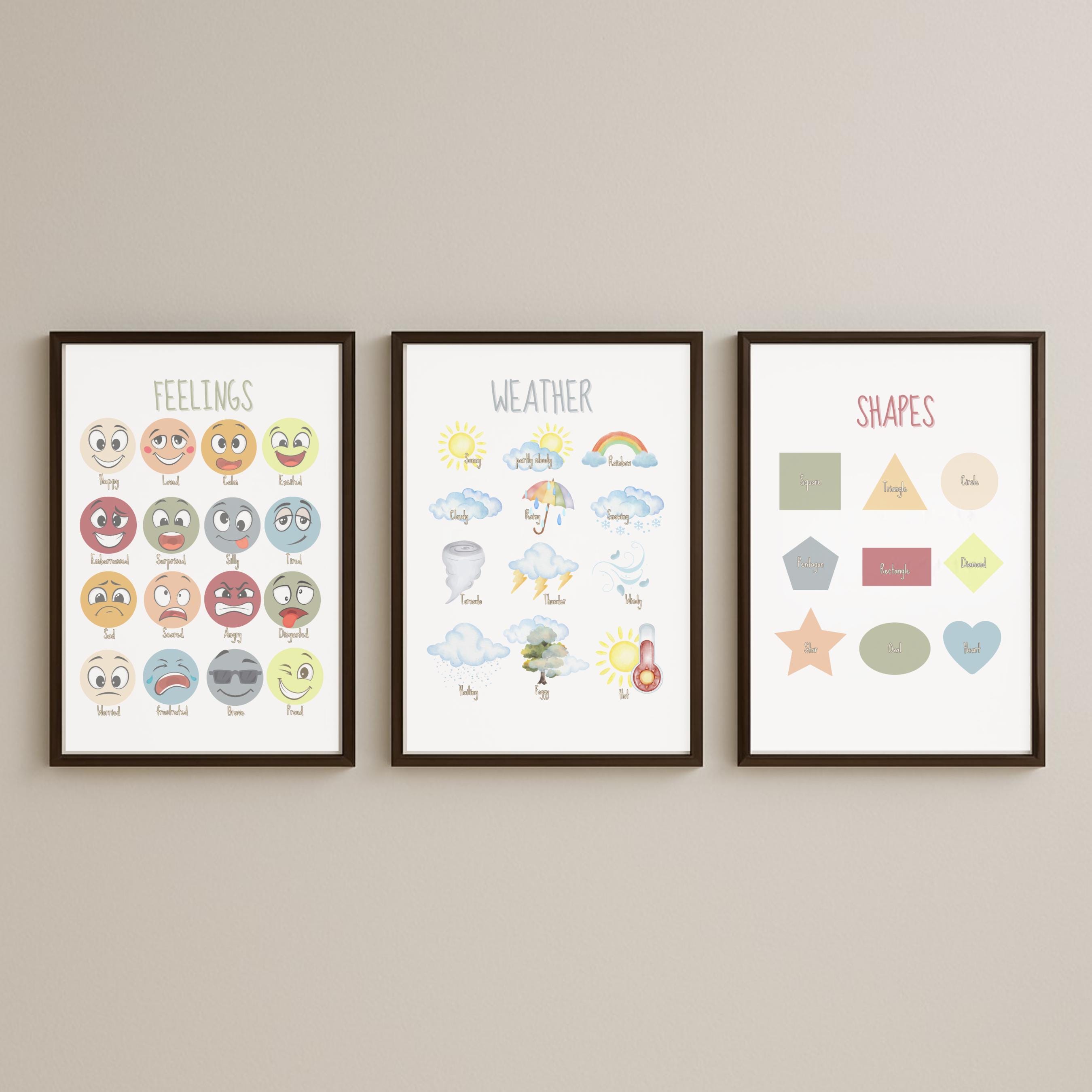 Preschool Learning Posters Set – Weather, Feelings & Shapes (digital ...