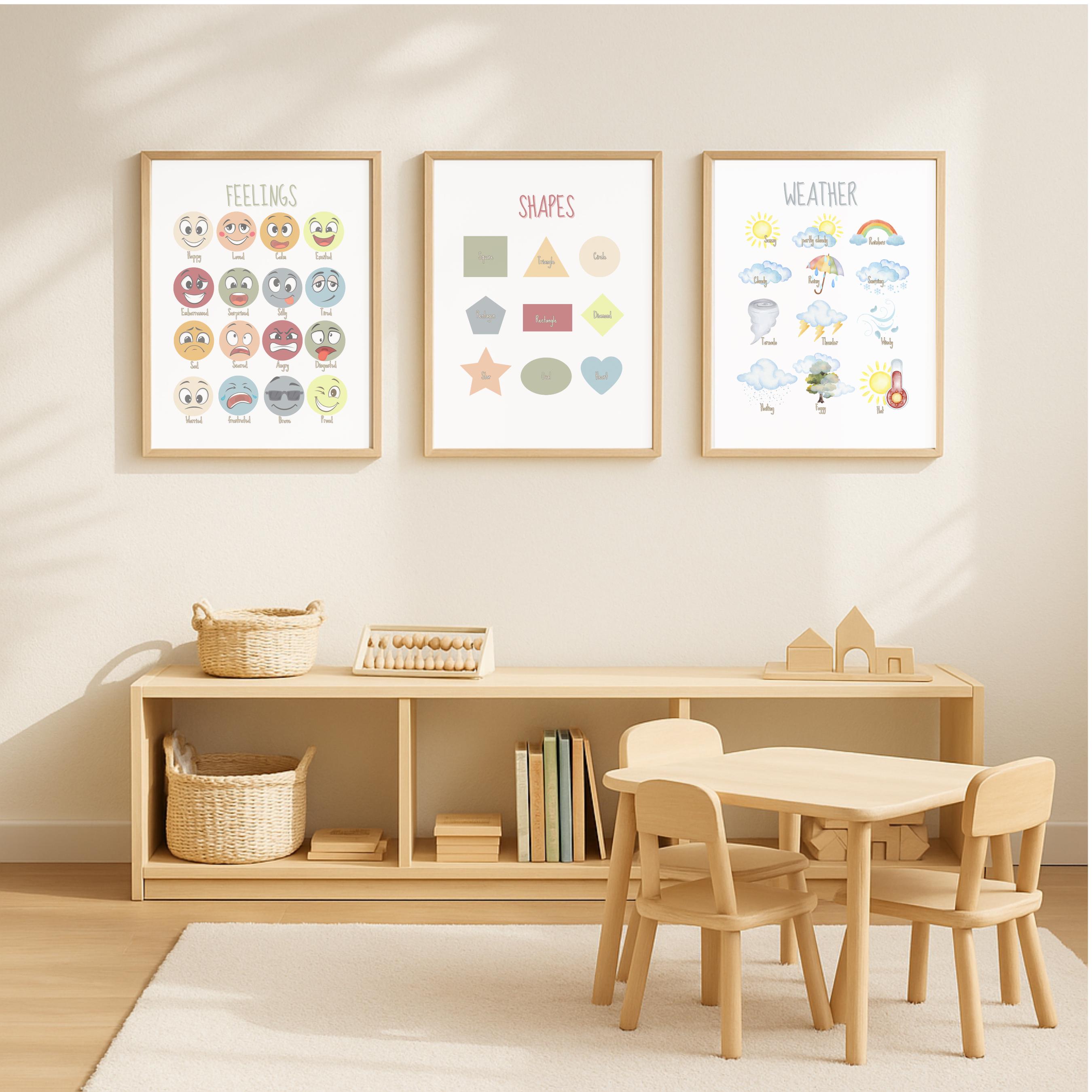 Preschool Learning Posters Set – Weather, Feelings & Shapes (digital ...
