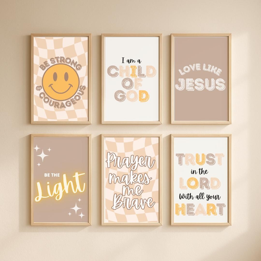 Christian Nursery Wall Art Set of 6, Faith Based Kids Room Decor, Be ...