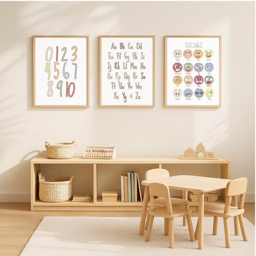 Preschool Learning Posters Set – Numbers, Feelings & Letters (digital ...