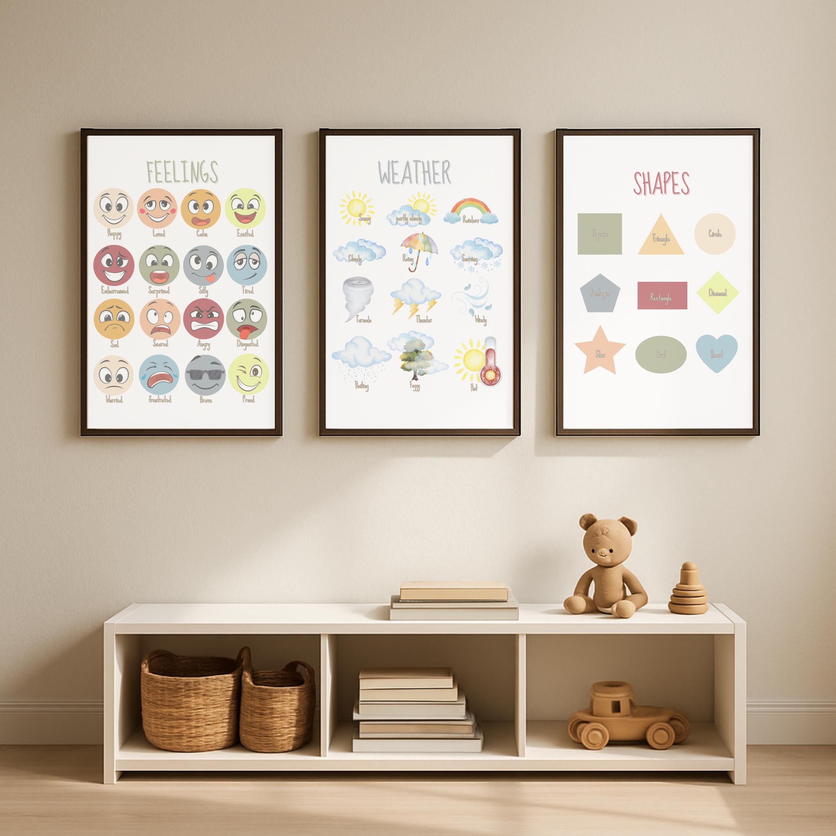 Preschool Learning Posters Set – Weather, Feelings & Shapes (digital ...