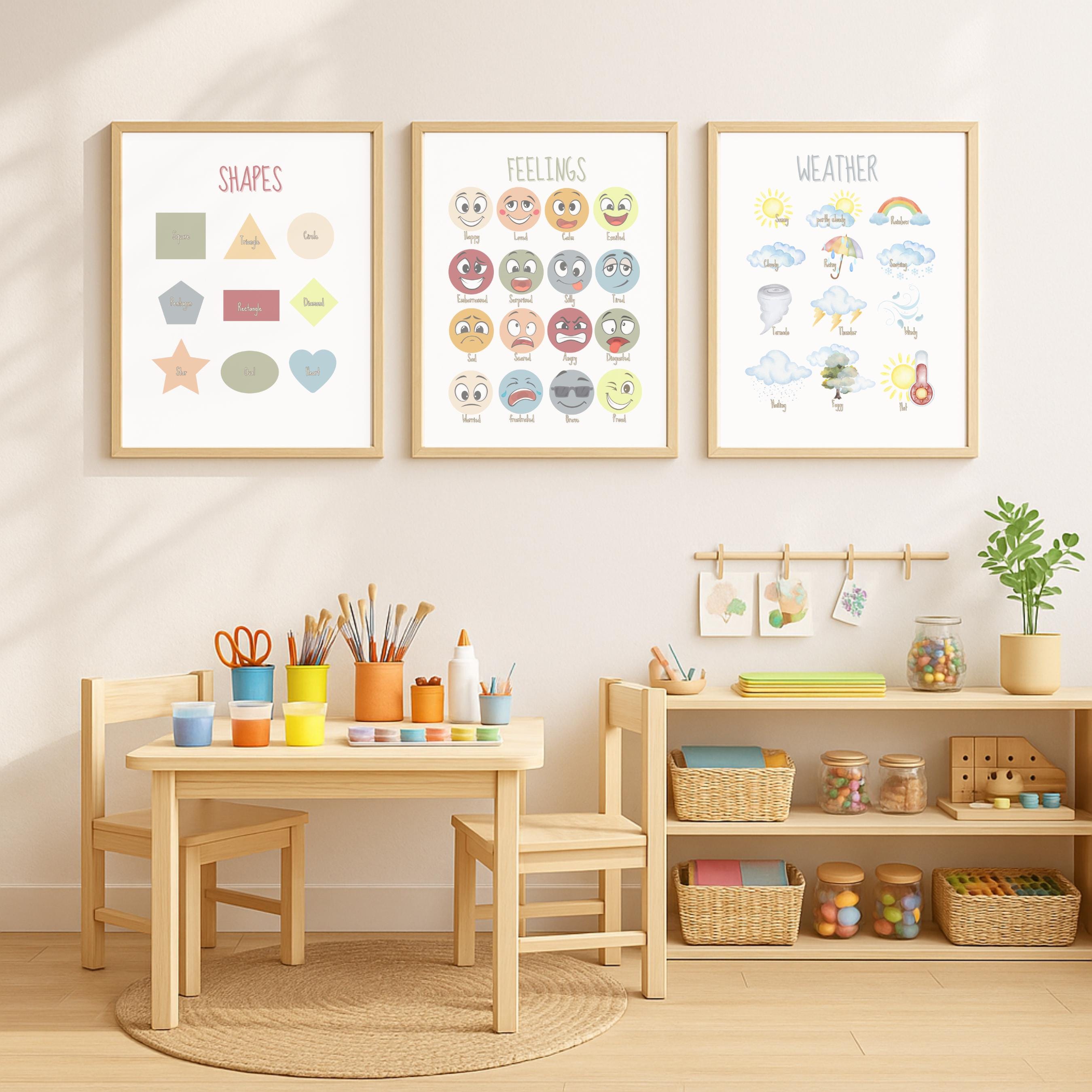 Preschool Learning Posters Set – Weather, Feelings & Shapes (digital ...