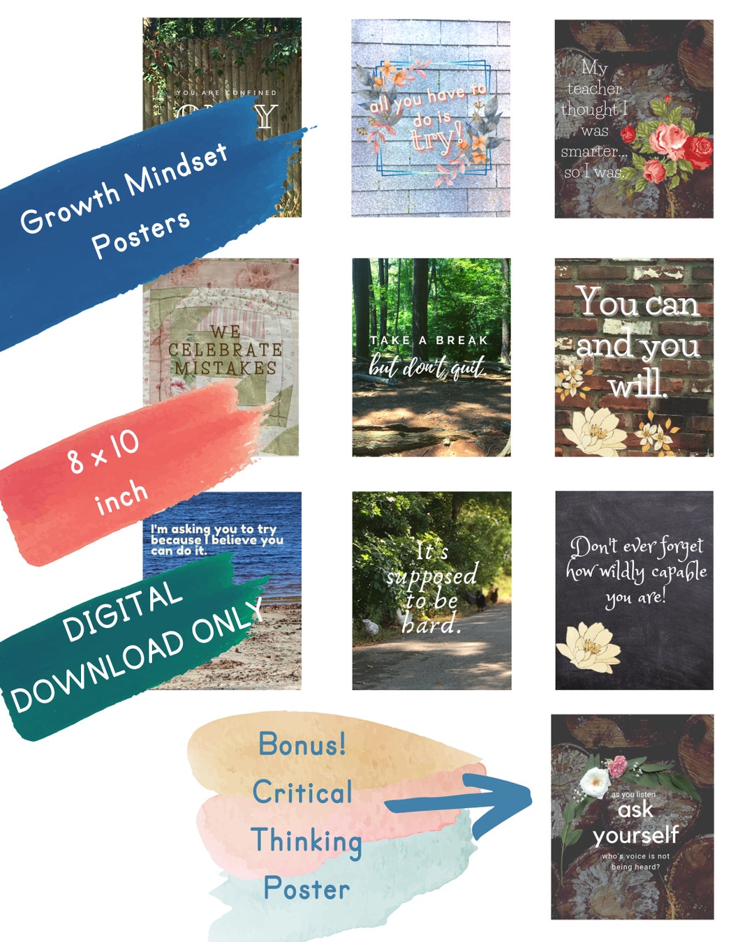 Printable Growth Mindset Poster Set Instant Teacher Gift or - Etsy