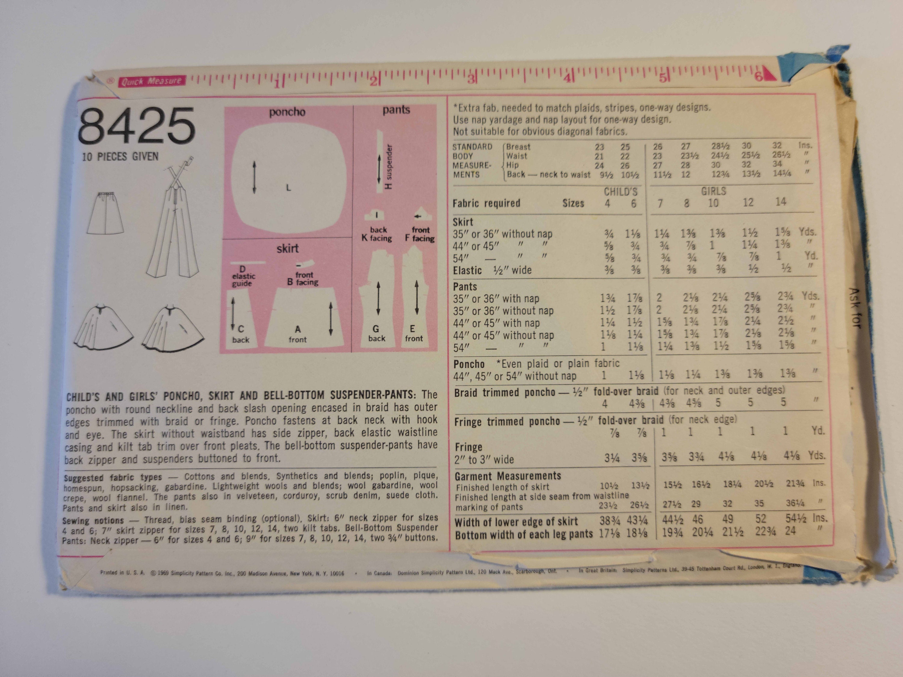 Vintage 1969 Simplicity 8425 Girl's Poncho Skirt & - Etsy