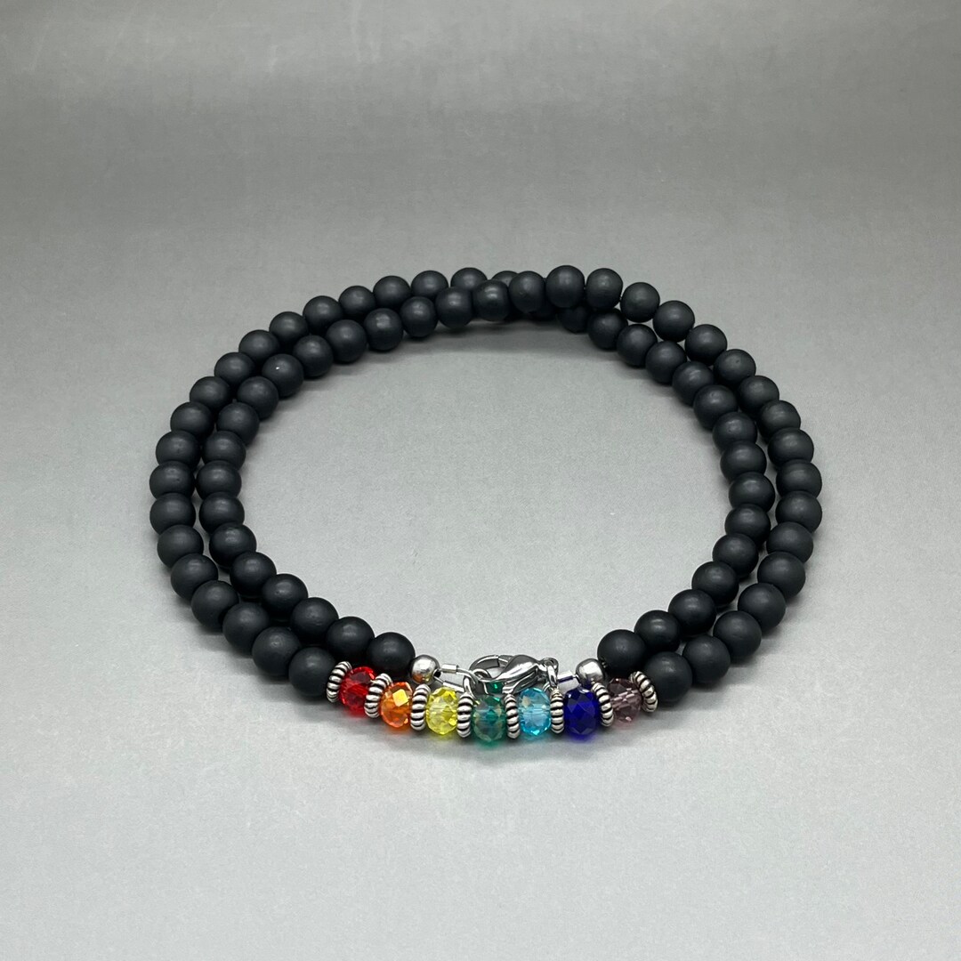 Chakra Bead Necklace: Frosted Black Czech Glass, Meditation Jewelry - Etsy