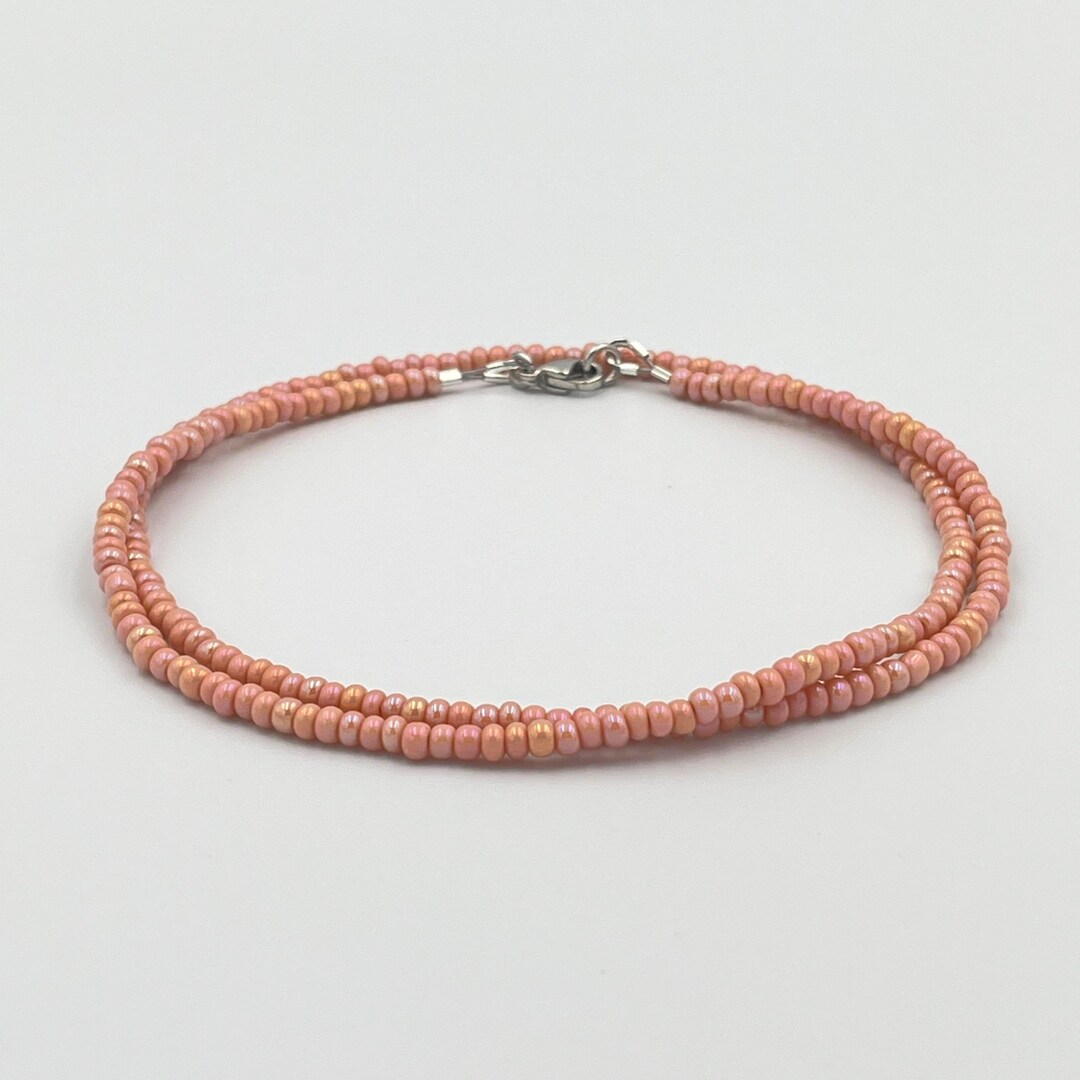 Thin 3mm Cheyenne Pink Rose Seed Bead Layering Beaded Necklace • Unisex ...