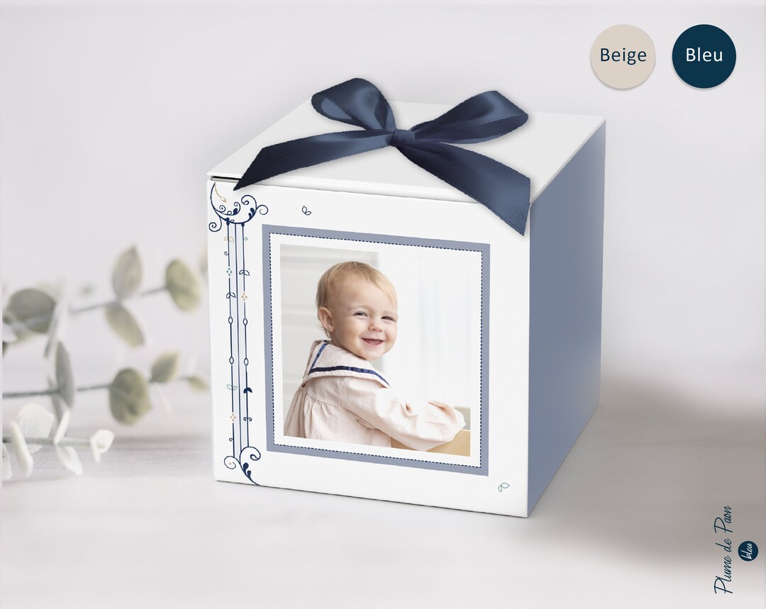 Box of Sweets or Guest Surprises Personalized Boy Baptism Cube Box With ...