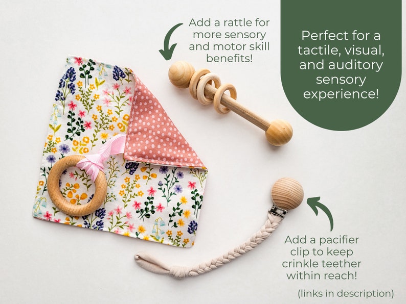 Baby Crinkle Paper Teether | Sensory Baby Toys, Wooden Teether, Baby ...
