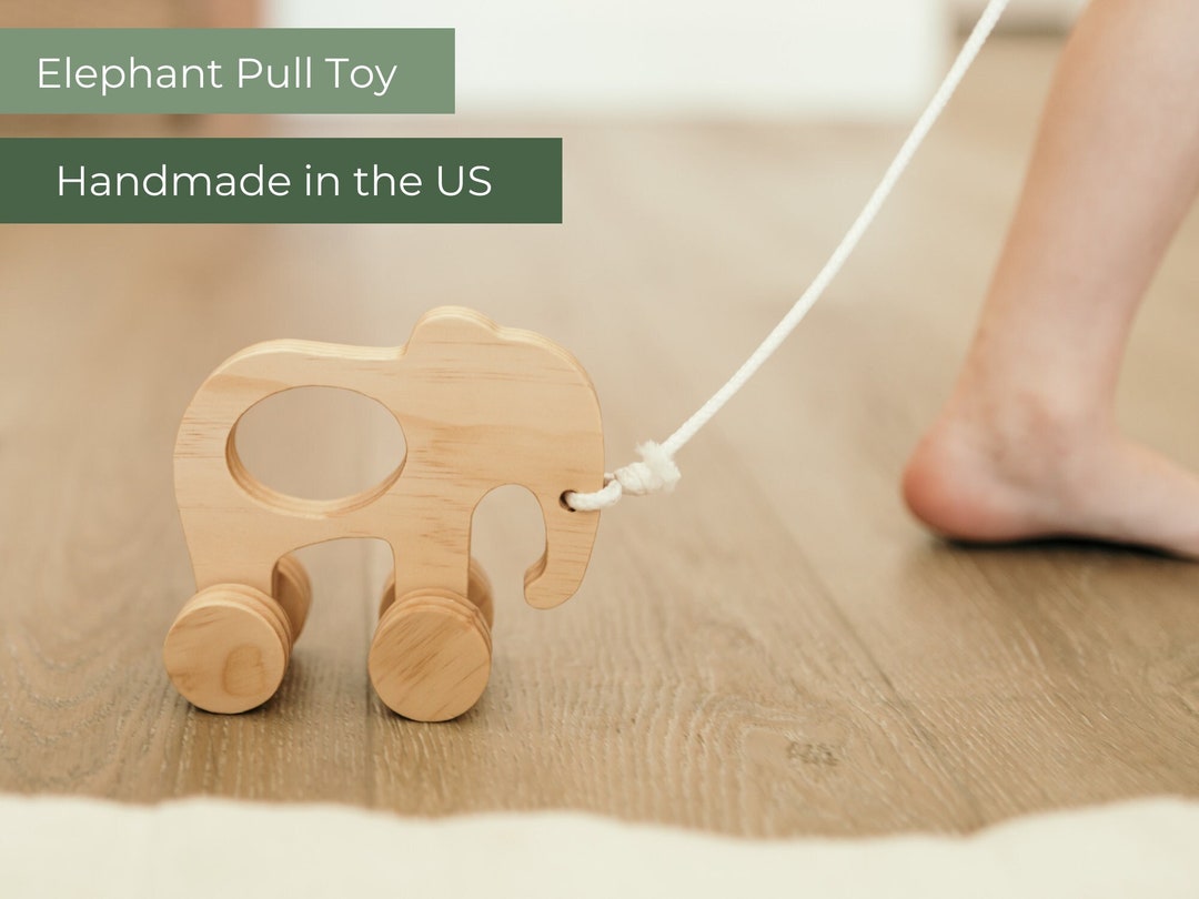 Wooden Pull Toy Elephant Push Toy, Montessori Pull Toy, Waldorf Pull ...