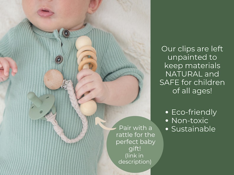 Braided Pacifier Clip |boho Binky Clip, Wooden Teether Clip, Gender ...