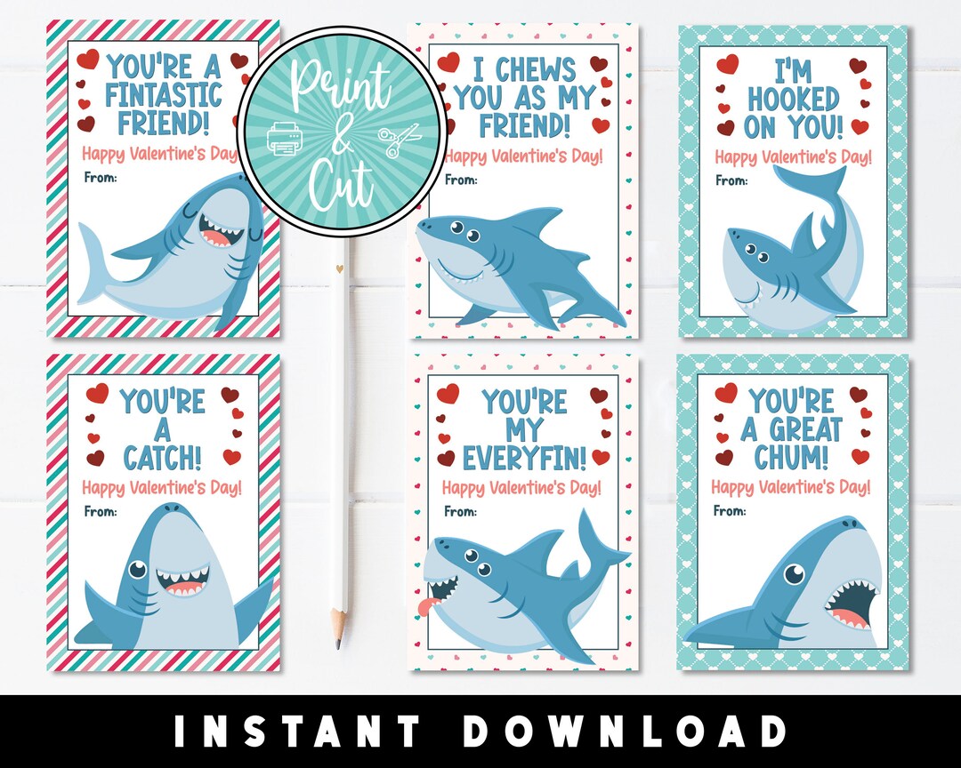 Shark Valentines, Printable Valentine's Day Cards, Valentine Cards ...