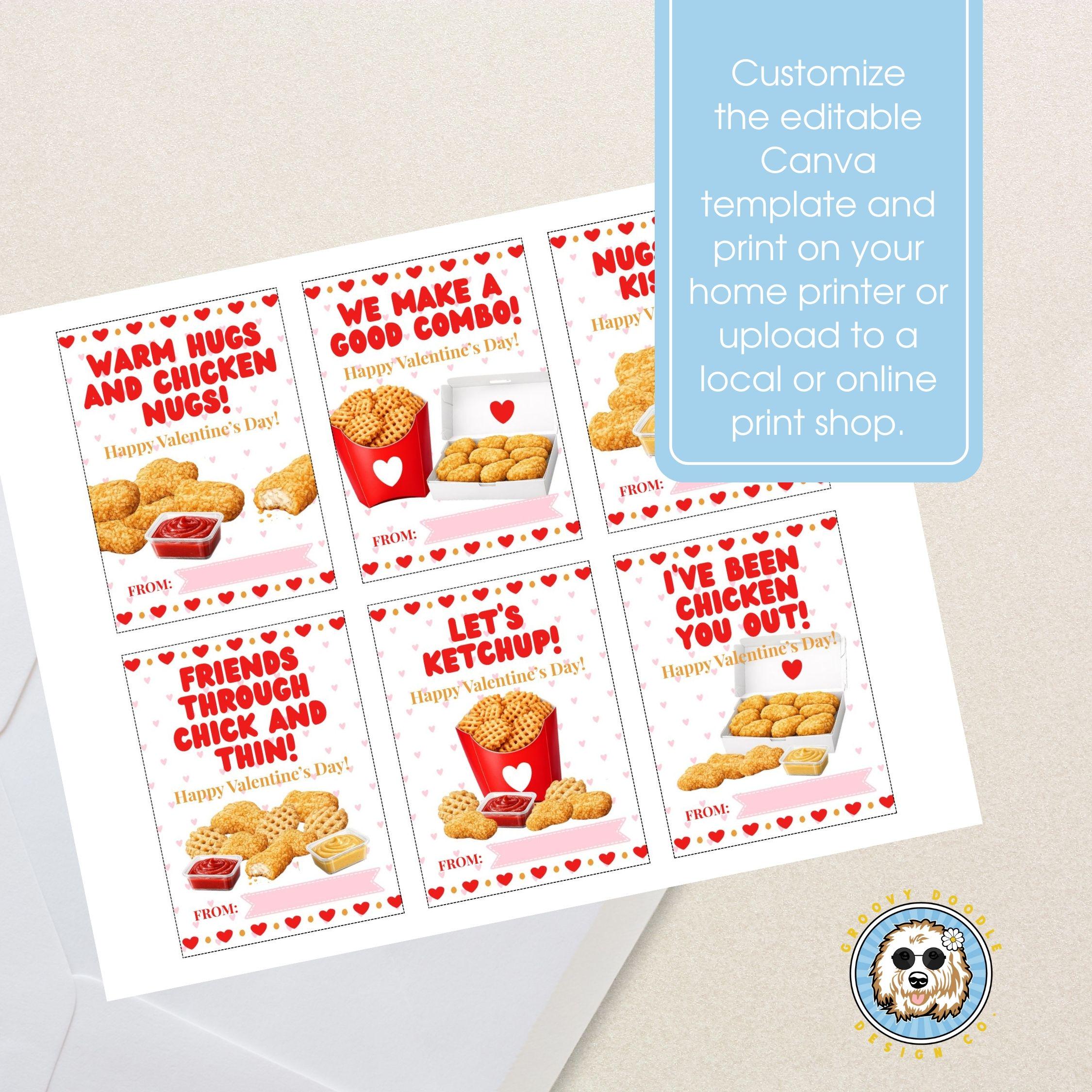 Editable Chicken Nugget Valentine's Day Card Template, Printable ...
