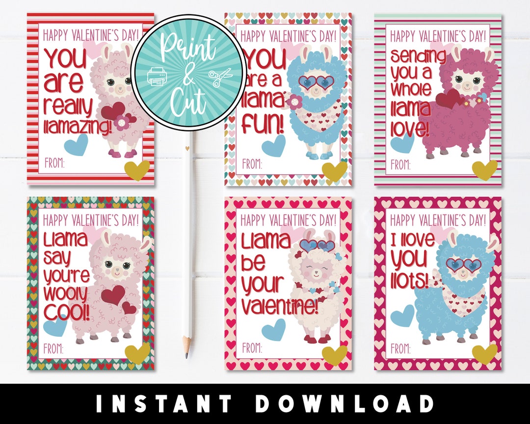 Llama Valentines, Printable Valentine's Day Cards, Valentine Cards ...