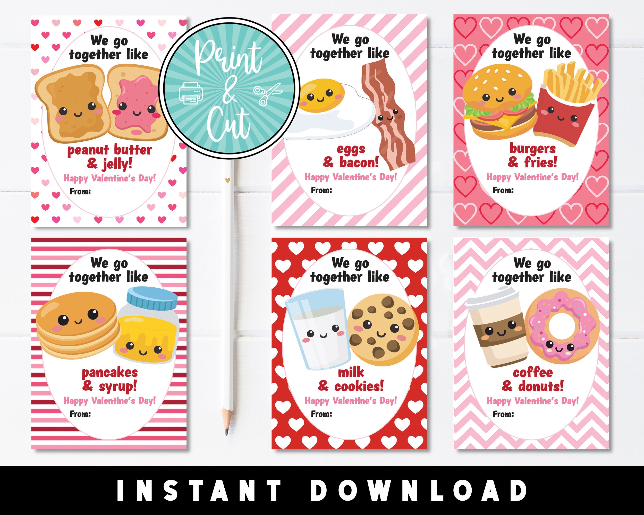 We Go Together Food Valentines, Printable Valentine's Day Cards ...