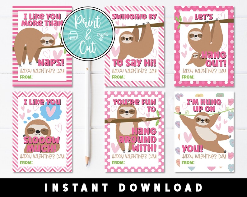 Sloth Valentines, Printable Valentine's Day Cards, Valentine Cards ...