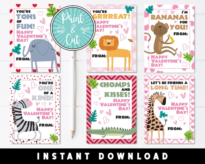 Wild Animal Valentines, Printable Valentine's Day Cards, Valentine ...