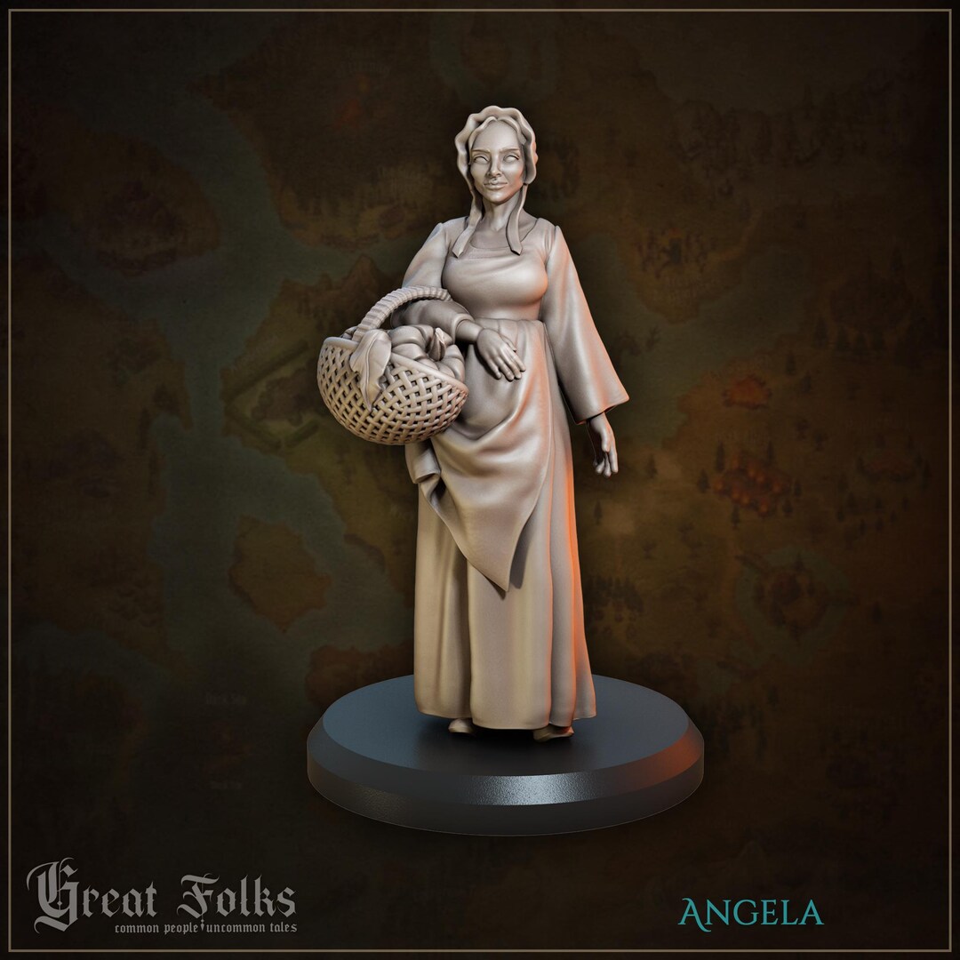 Angela Female Villager Farmer With Basket - 28/32/35mm - Great Grimoire ...