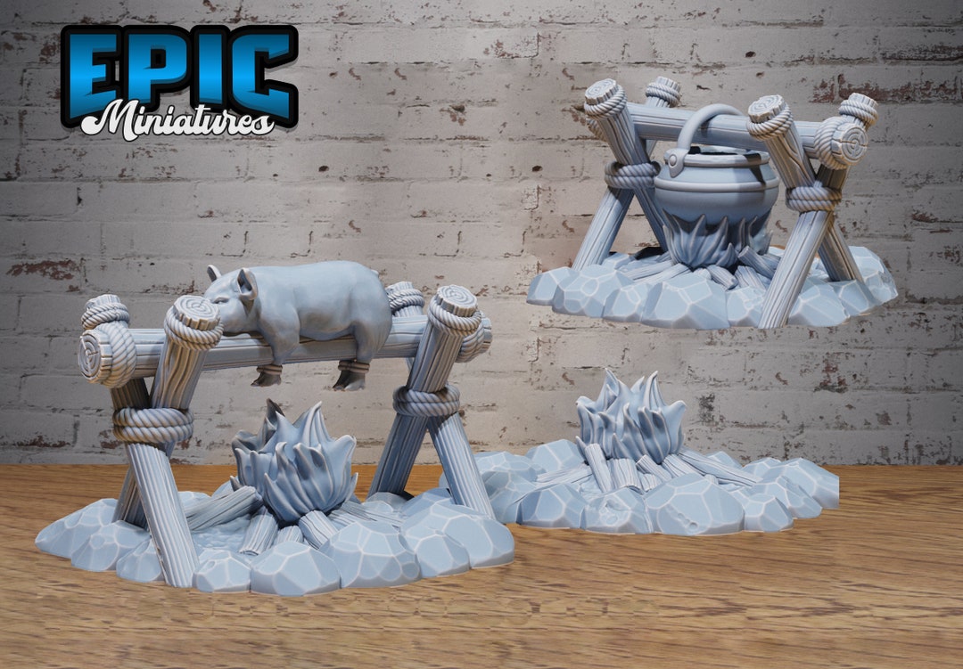 Campfire - Empty, Roasting a Pig, or With a Cauldron - 28mm Scale ...