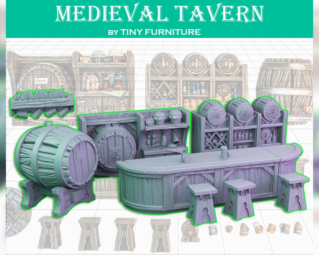 Medieval Tavern Set - 28mm/32mm - Tiny Furniture - UNPAINTED - Etsy