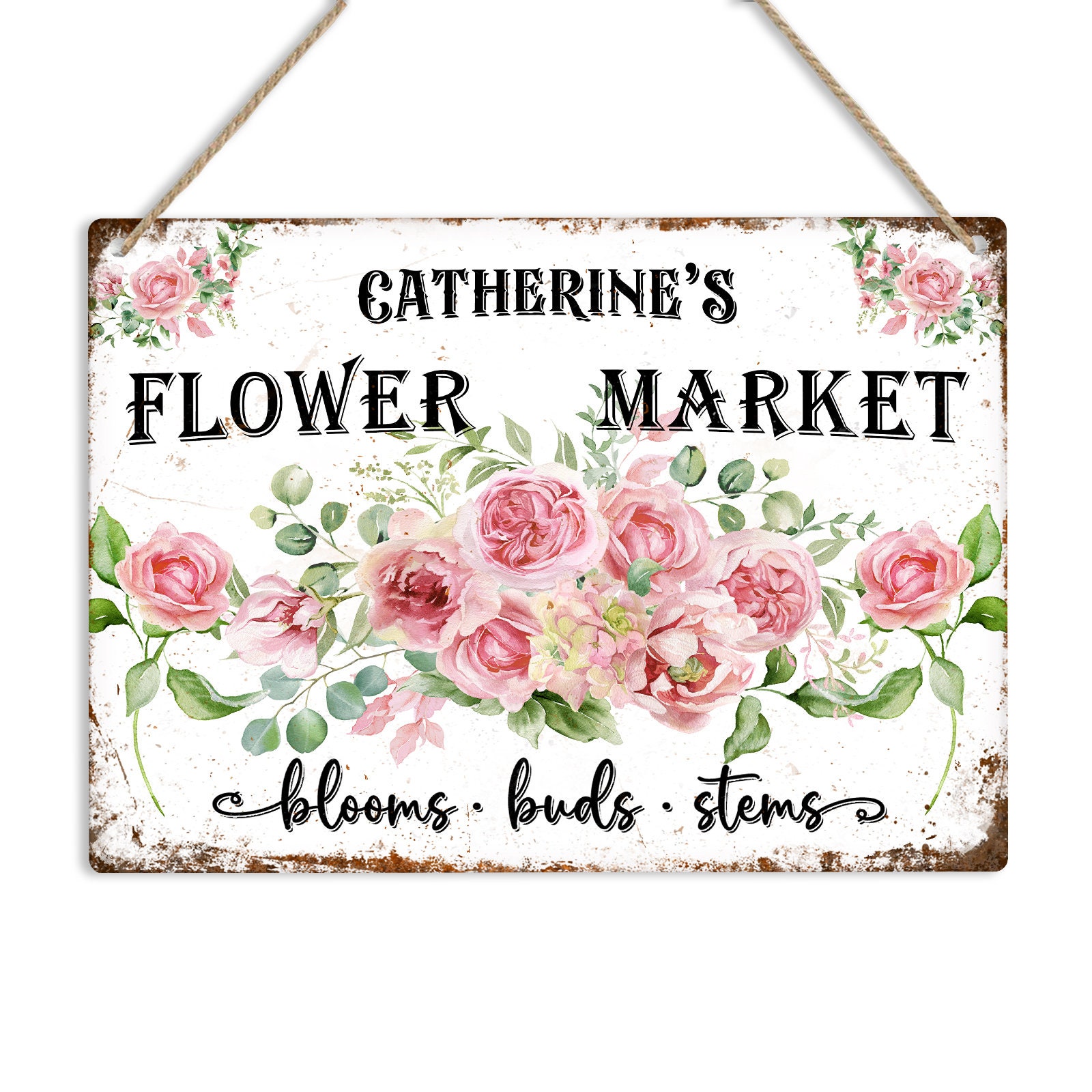 Flower Market Personalised Metal Sign, Vintage Floral Wall Plaque ...