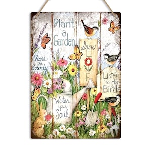 Plant a Garden Metal Tin Sign, Inspirational Gardening Wall Plaque ...