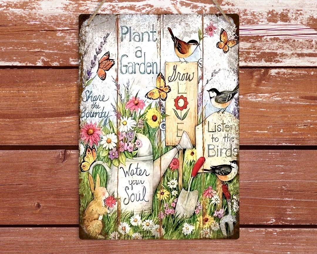 Plant a Garden Metal Tin Sign, Inspirational Gardening Wall Plaque ...