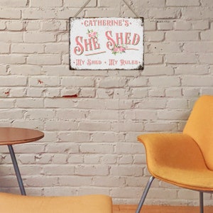 Personalised She Shed Sign, Metal Garden Wall Plaque, Women's Shed Door ...