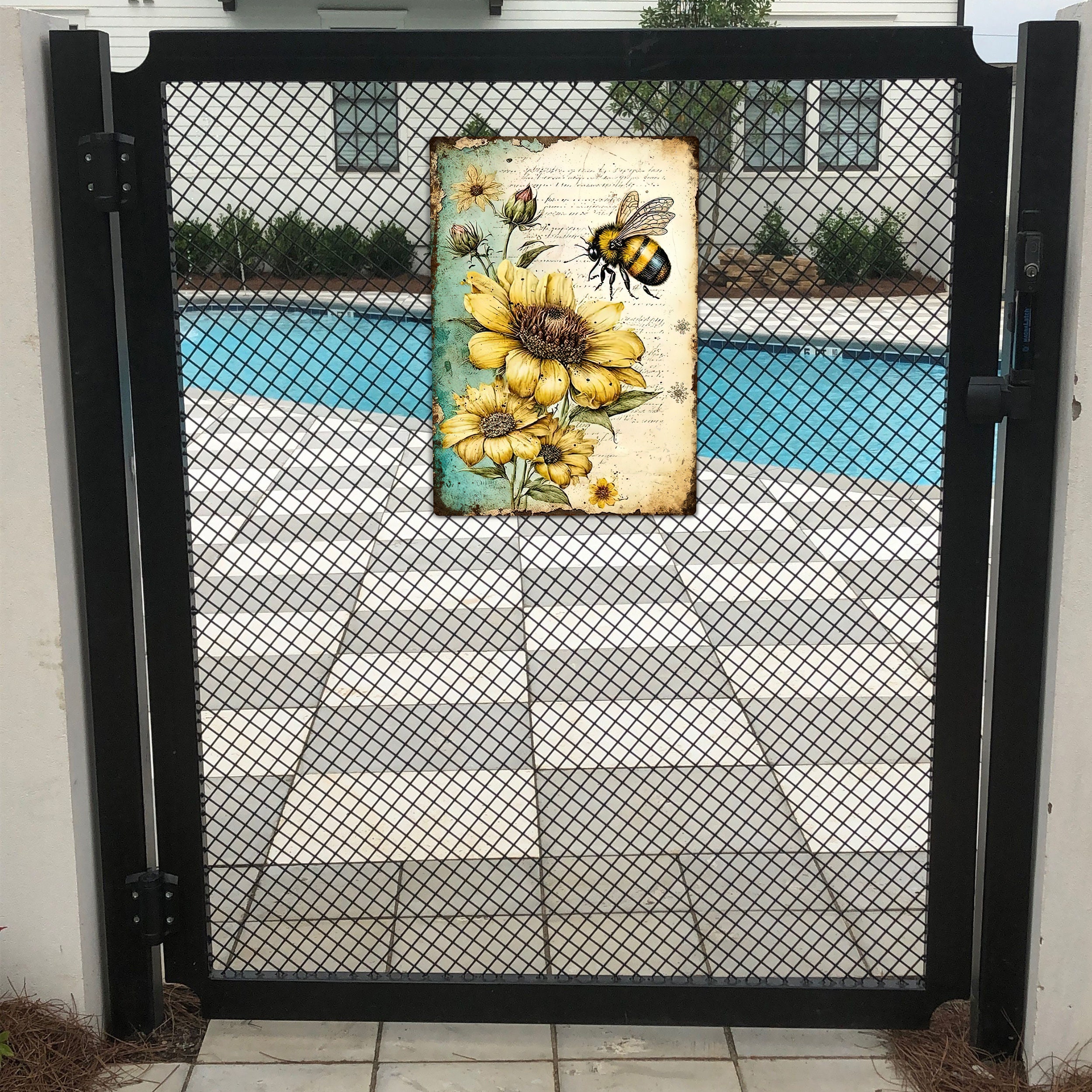 Honey Bee Metal Tin Sign, Hive Garden Decoration Wall Plaque ...