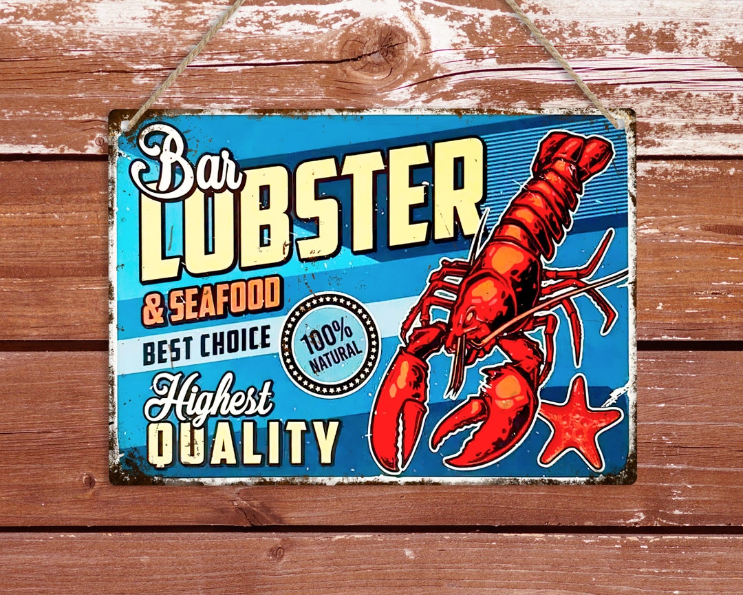 Lobster Retro Restaurant Metal Sign, Vintage Home Kitchen Metal Wall ...