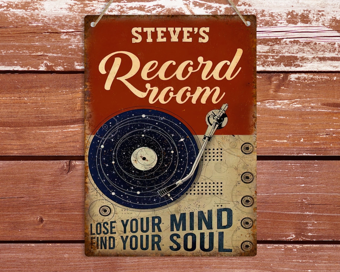 Personalised Record Room Retro Metal Sign, Vintage Wall Plaque, Music ...