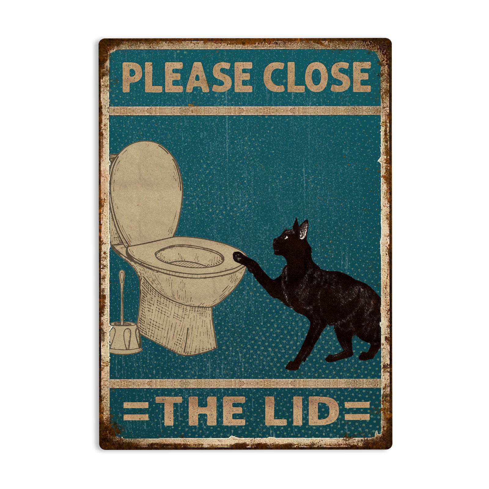 Black Cat Please Close the Lid, Vintage Bathroom Sign, Retro Bathroom ...