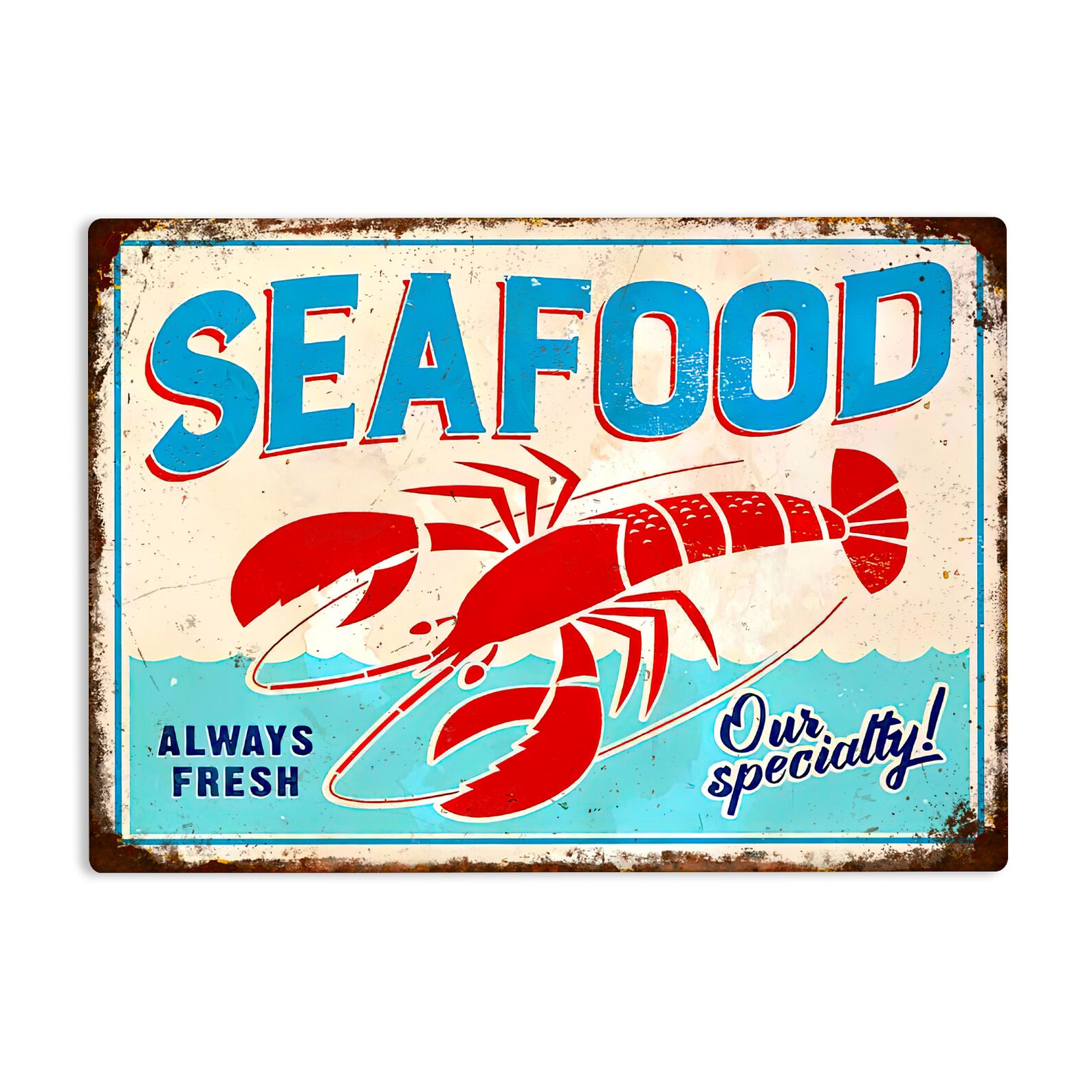 Seafood Vintage Restaurant Metal Sign, Retro Kitchen Home Bar Metal ...