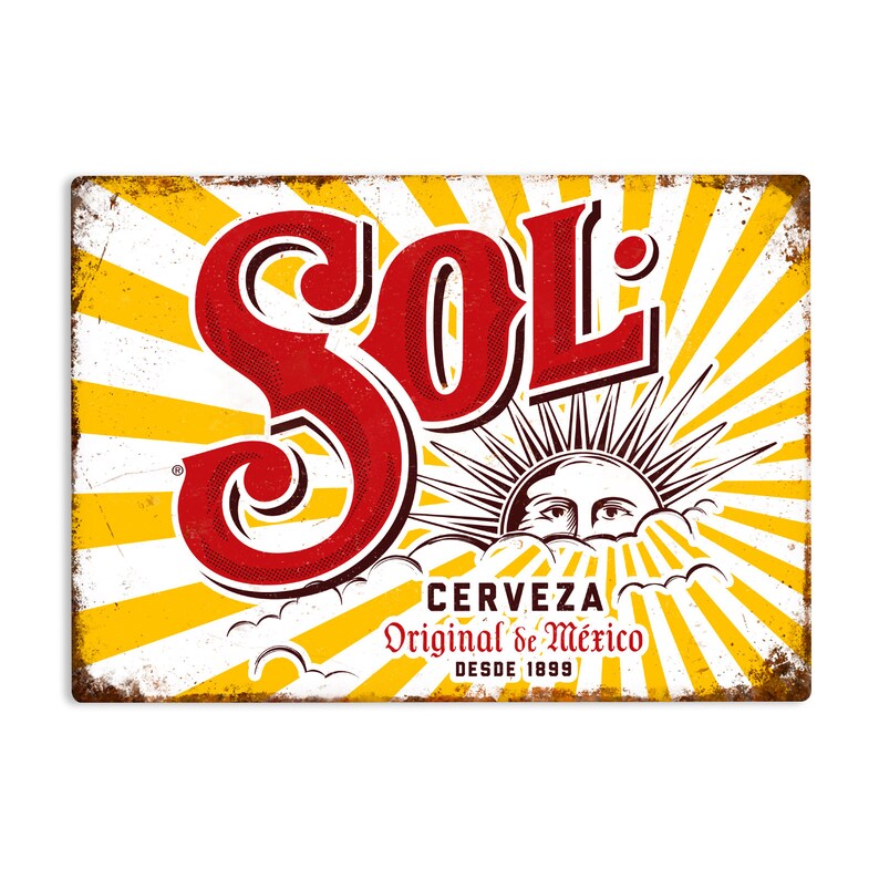 Sol Lager Retro Metal Sign, Mexico Beer Wall Plaque, Man Cave Shed Home ...