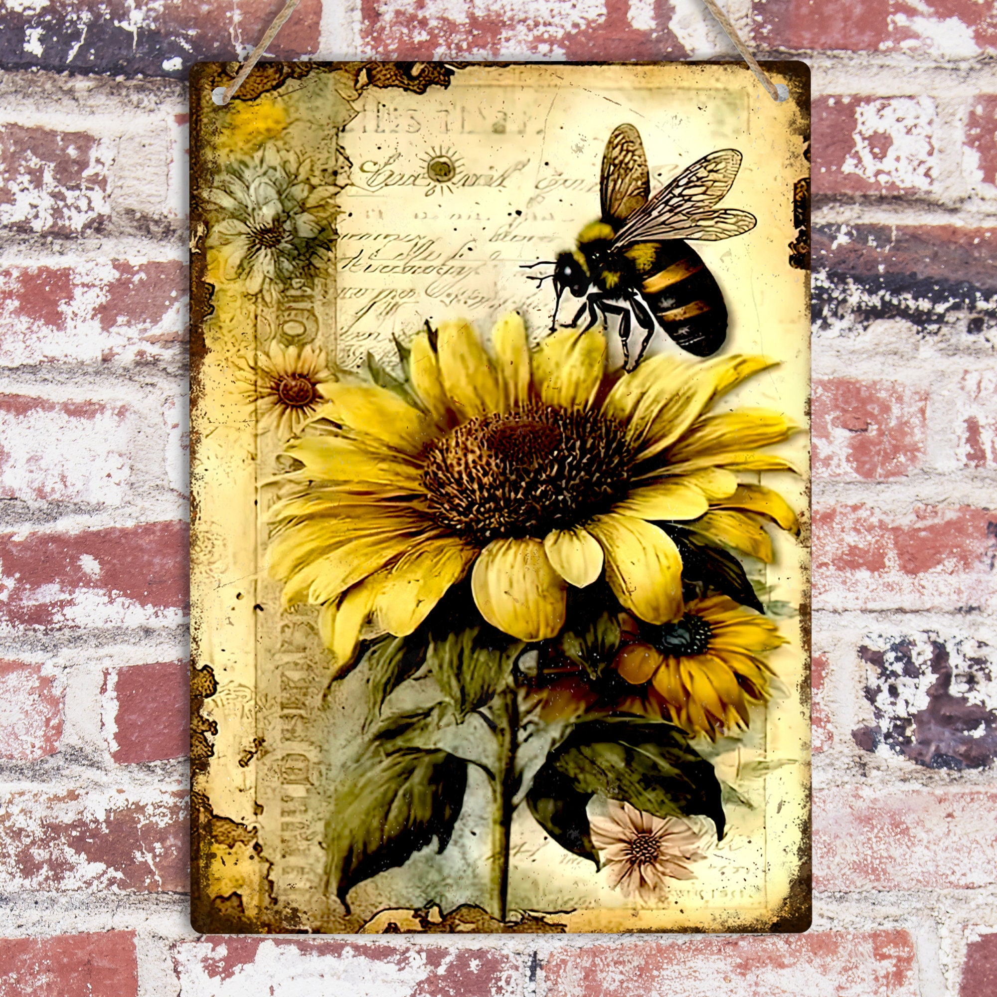 Sunflower and Bee Metal Tin Sign, Hive Garden Decoration Wall Plaque ...