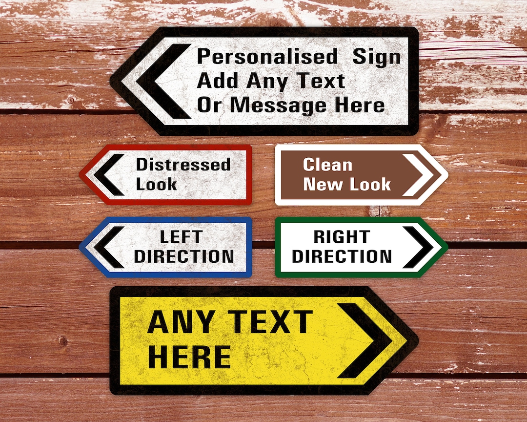 Personalised Direction Arrow Metal Sign, UK Road Style Customizable ...