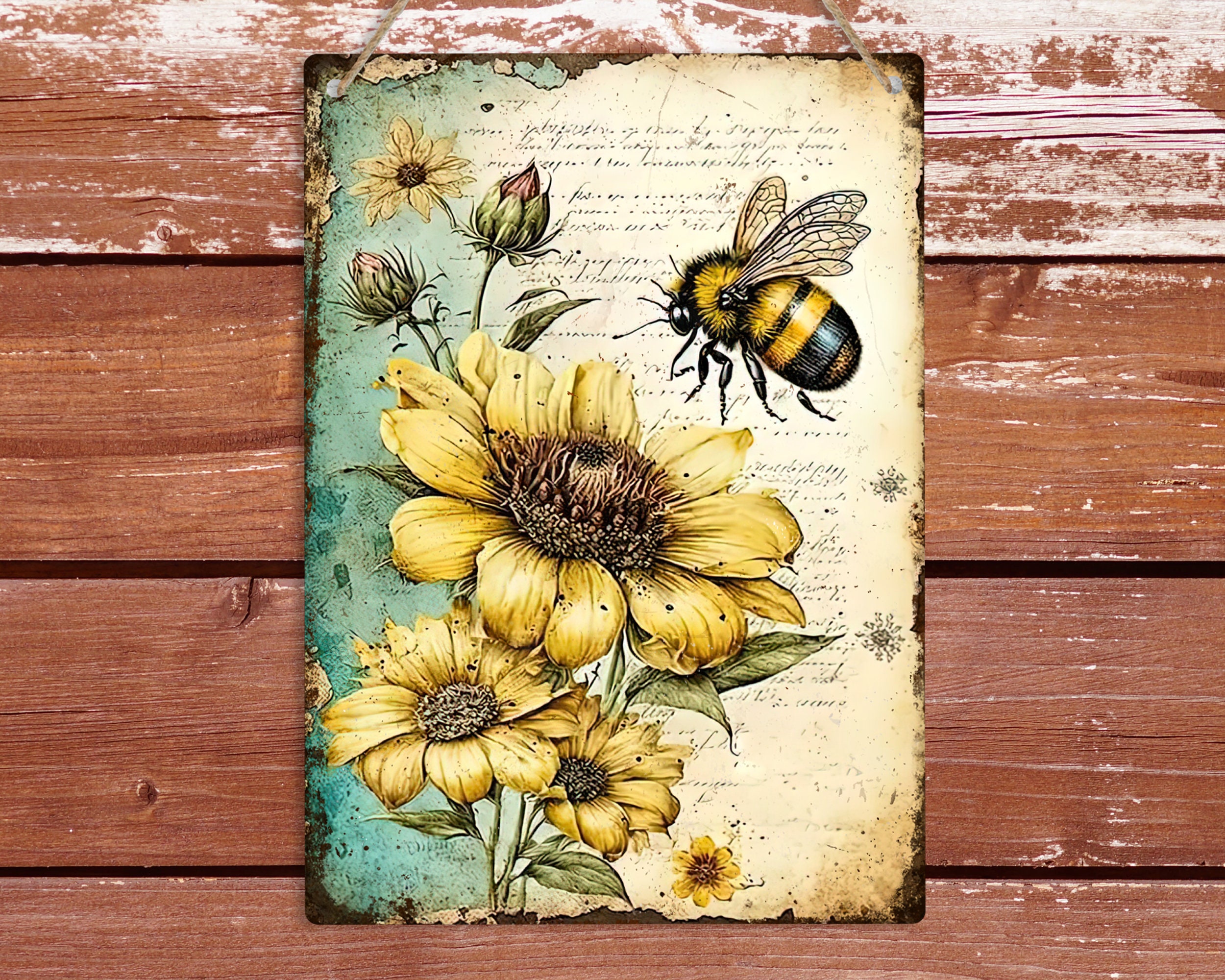 Honey Bee Metal Tin Sign, Hive Garden Decoration Wall Plaque ...