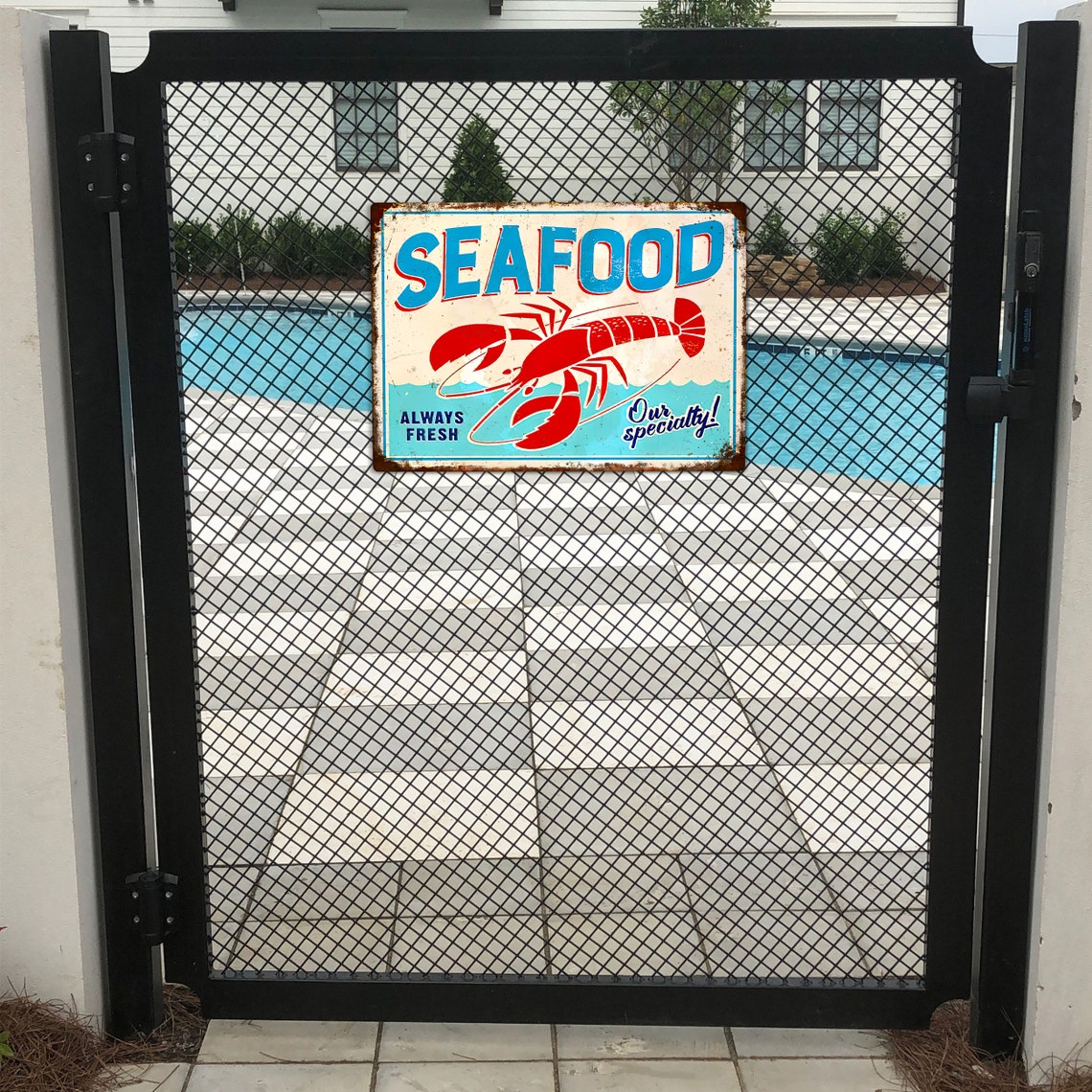 Seafood Vintage Restaurant Metal Sign, Retro Kitchen Home Bar Metal ...