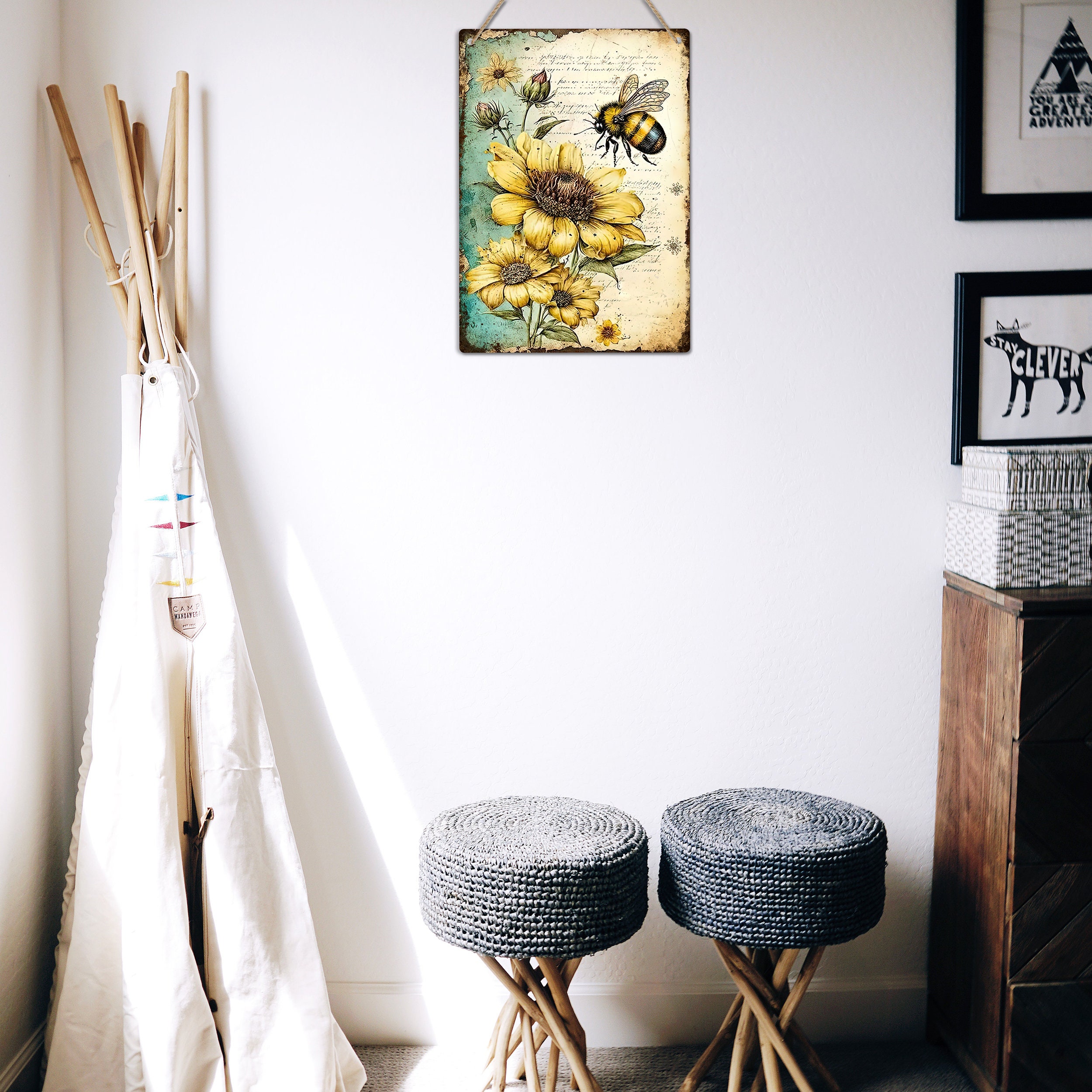 Honey Bee Metal Tin Sign, Hive Garden Decoration Wall Plaque ...