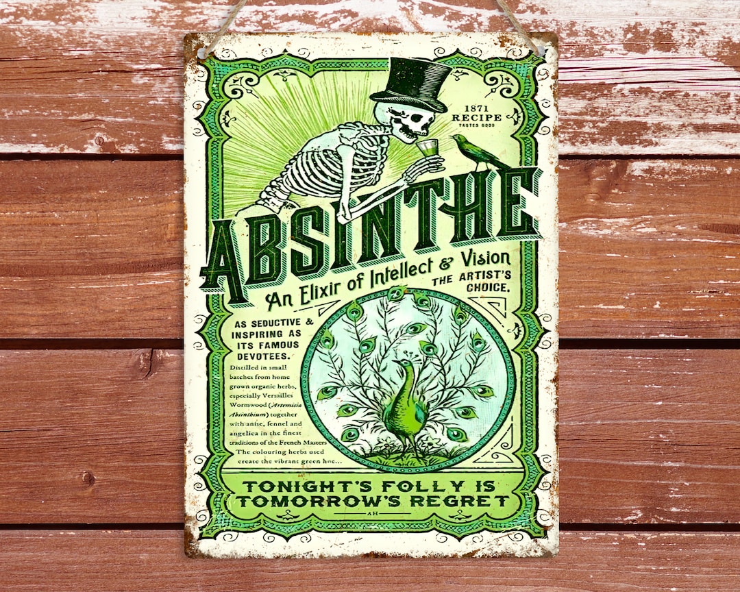 Absinthe Retro Metal Sign, Shots Bar Wall Plaque, Vintage Man Cave Shed ...