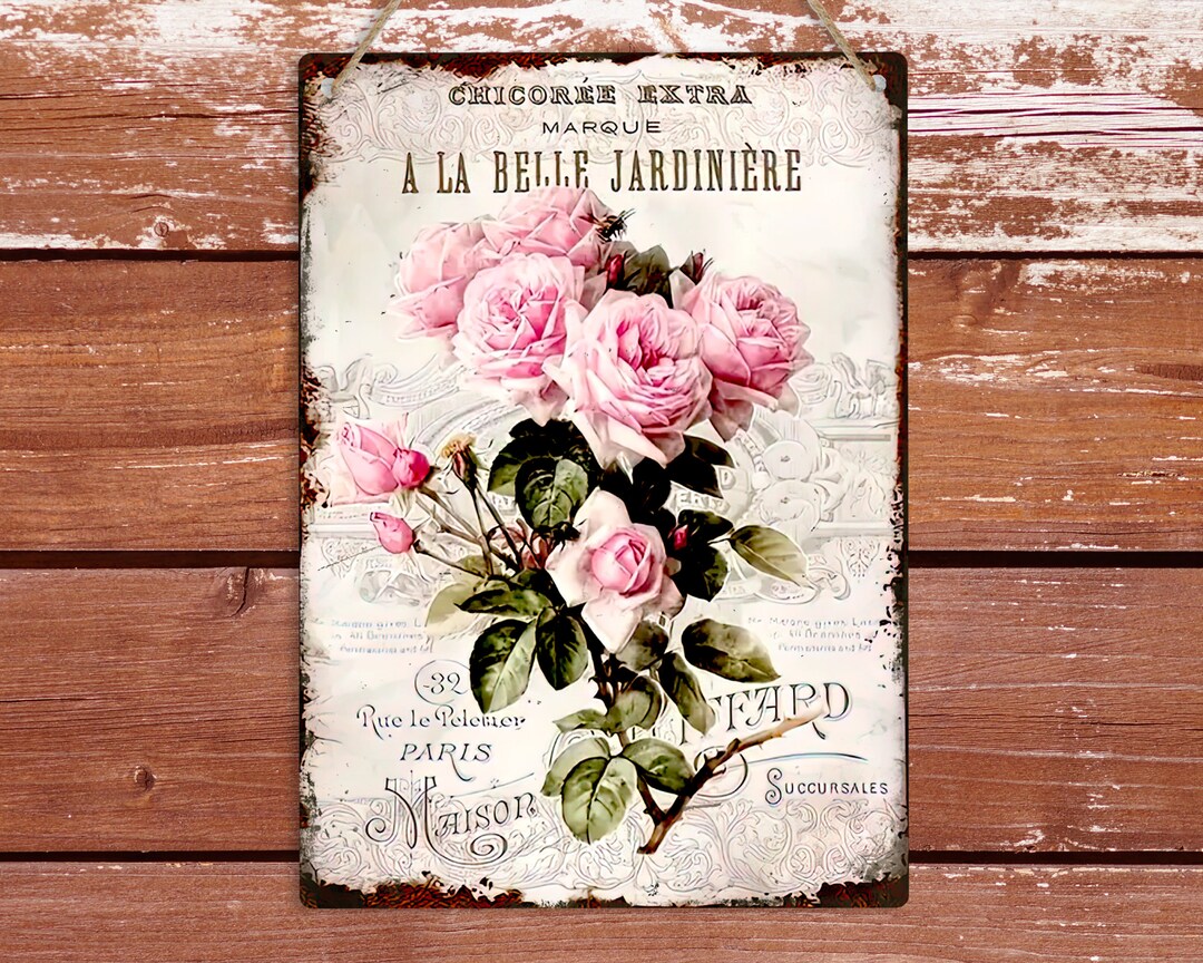 Shabby Chic Roses Vintage French Metal Sign Wall Hanging Plaque ...