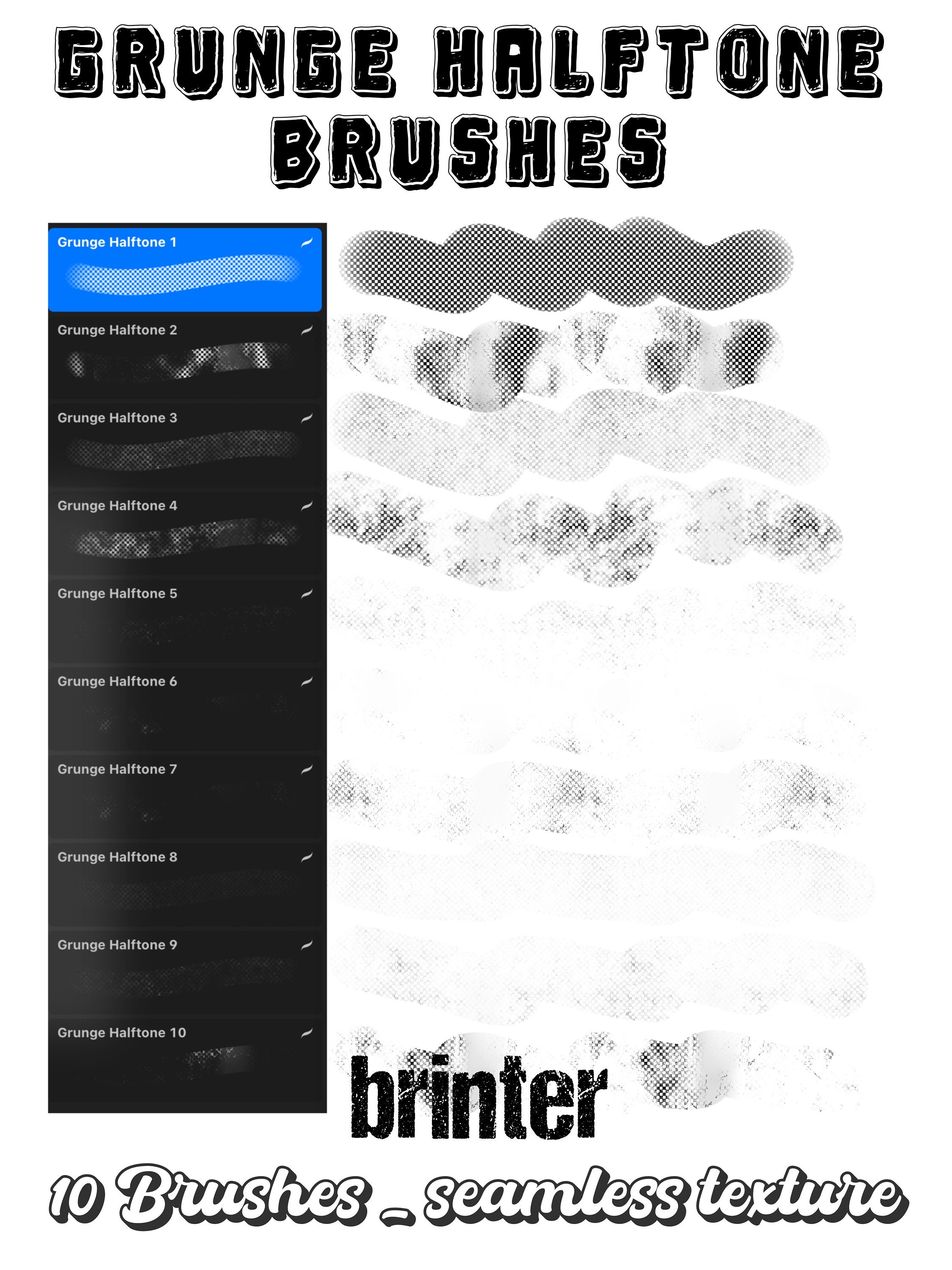 Grunge Halftone Brushes - Procreate Brush Set, Vintage Print Effect ...