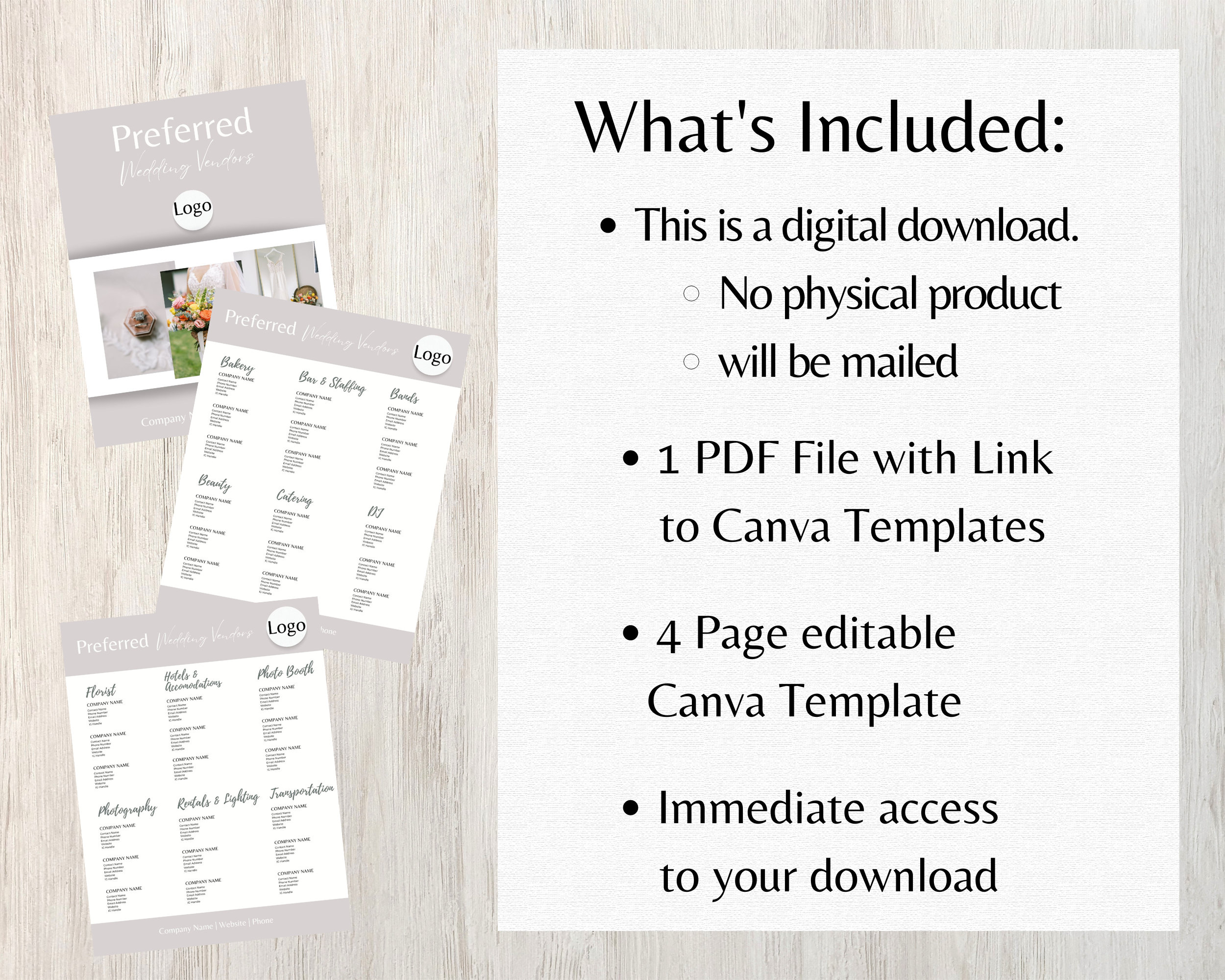 Wedding Vendor List Template | Editable Canva Preferred Vendor Guide ...
