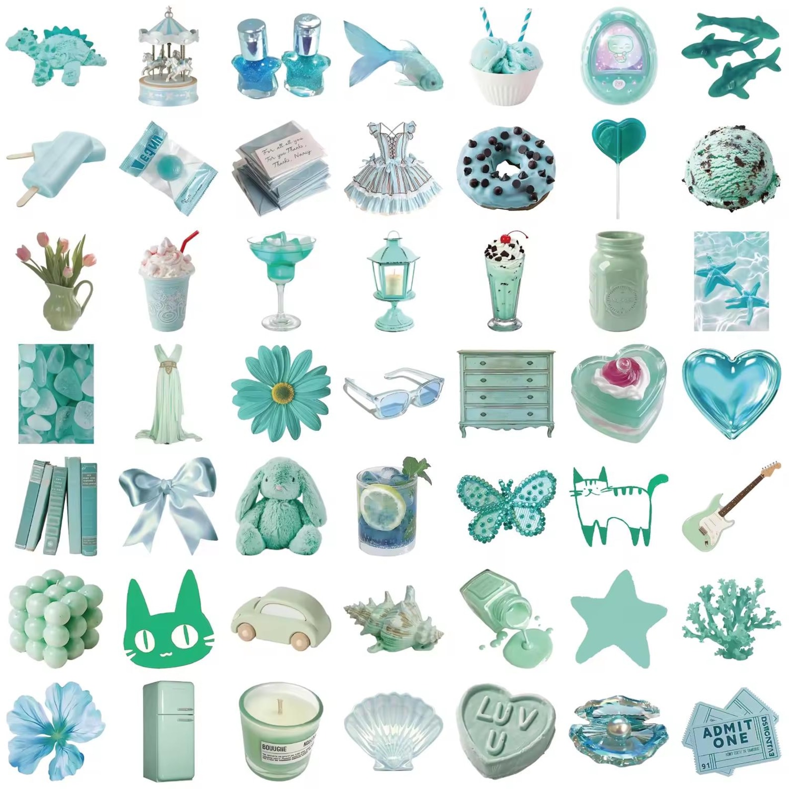 Mint Green Stickers- 10-25-50 Random Mint Green Stickers- Mint Green ...